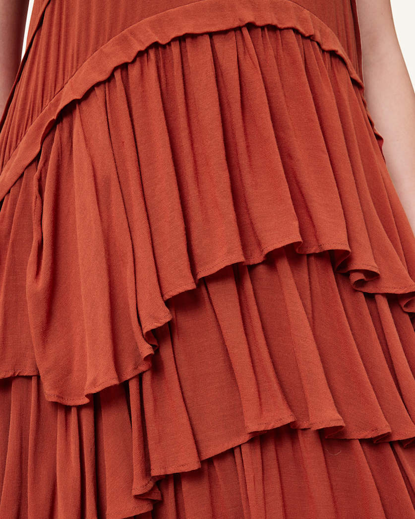 Cavarly Tiered Ruffle Maxi Dress BURNT BRICK RED | ALLSAINTS